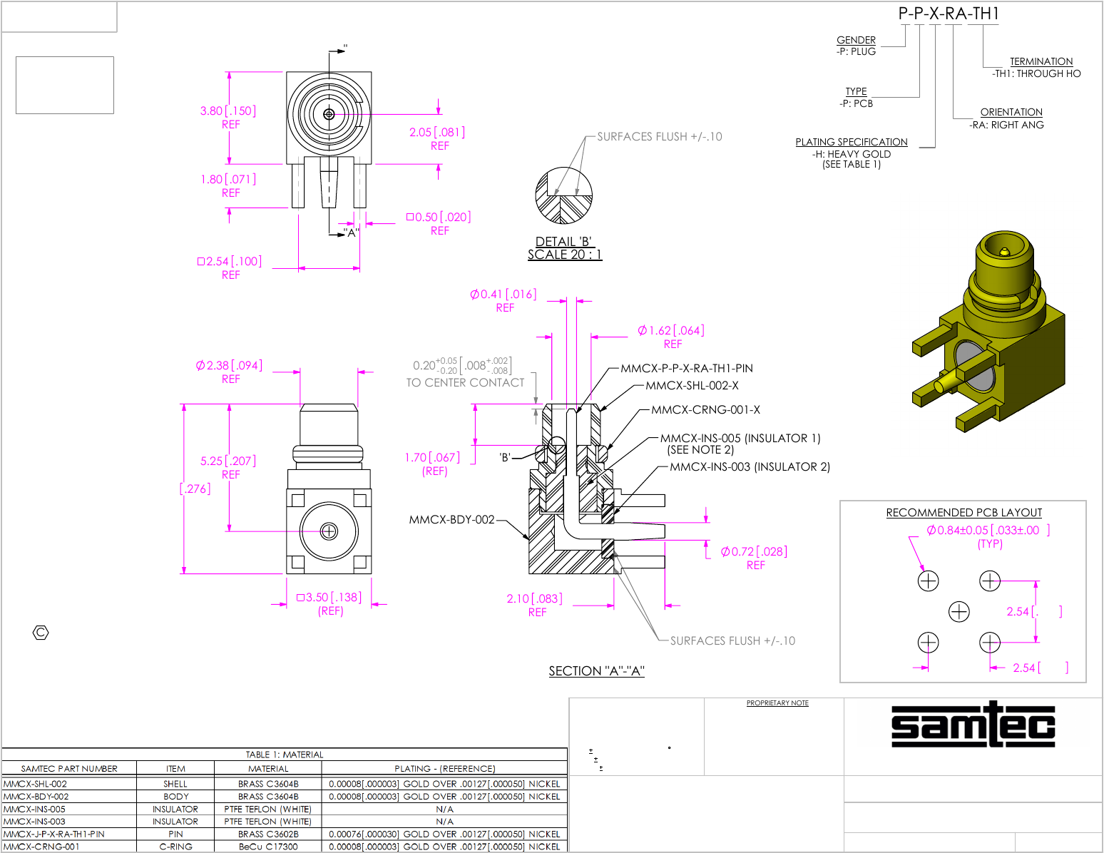 Scheda tecnica MMCX-P-P-H-RA-TH1 Drawing di Samtec Inc. | DigiKey